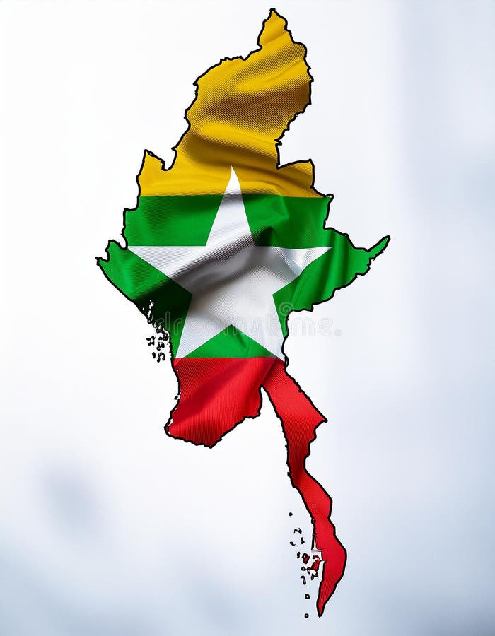Map of Myanmar with Waving Flag in Background Stock Illustration ...