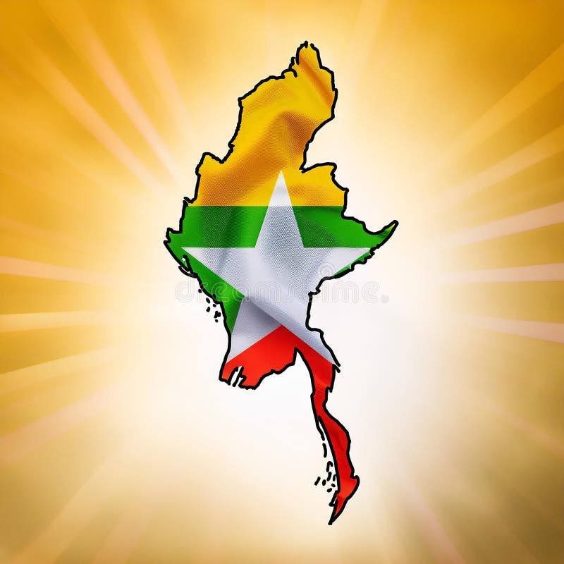 Map of Myanmar with Waving Flag in Background Stock Illustration ...