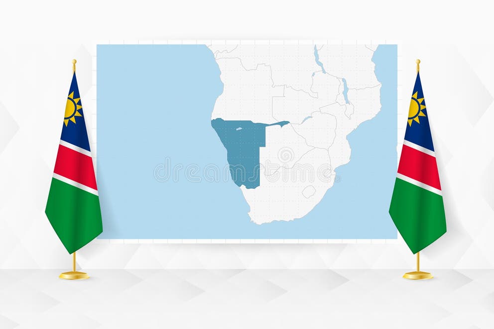 Map of Namibia and Flags of Namibia on Flag Stand Stock Vector ...