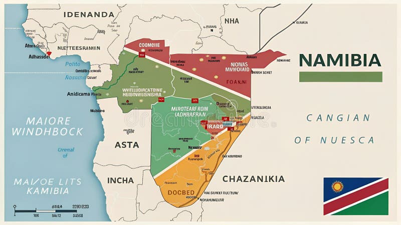 Map of Namibia with Regions and Cities Stock Illustration ...