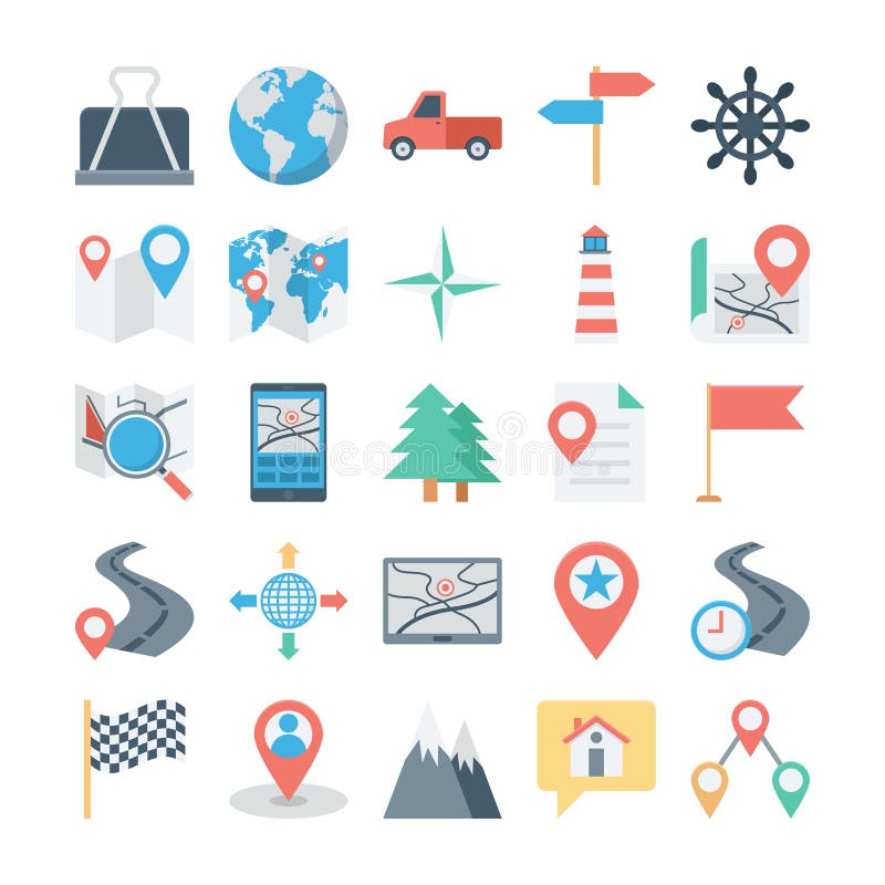 Map and Navigation Colored Vector Icons 2 Stock Illustration ...