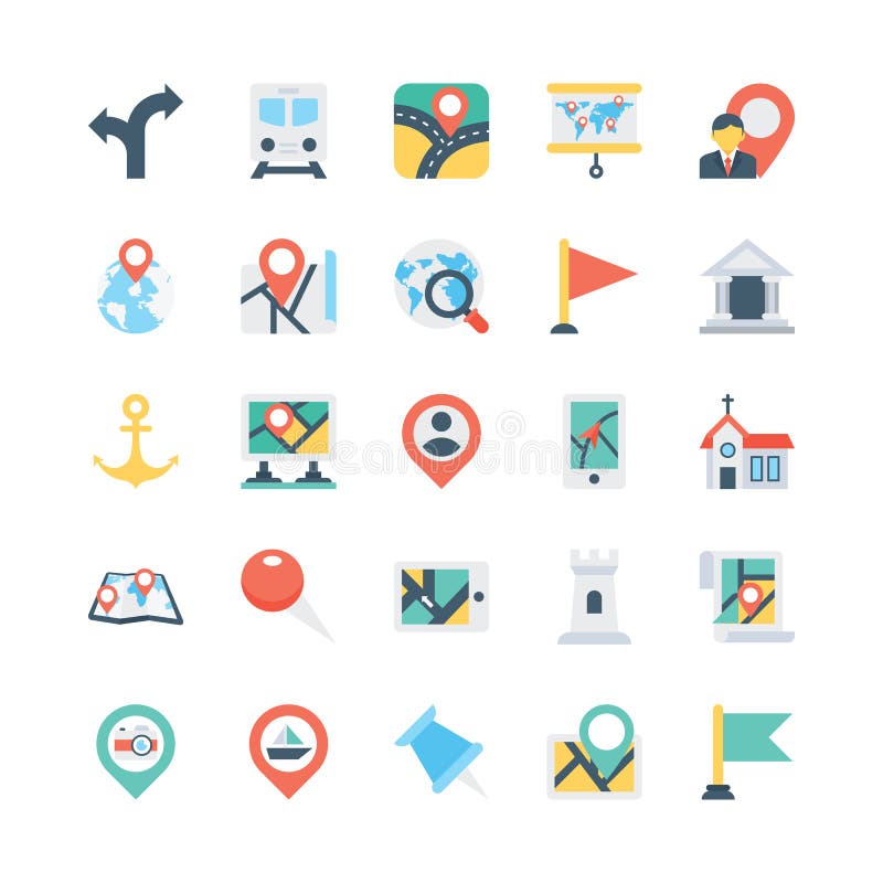 Map and Navigation Colored Vector Icons 1 Stock Illustration ...