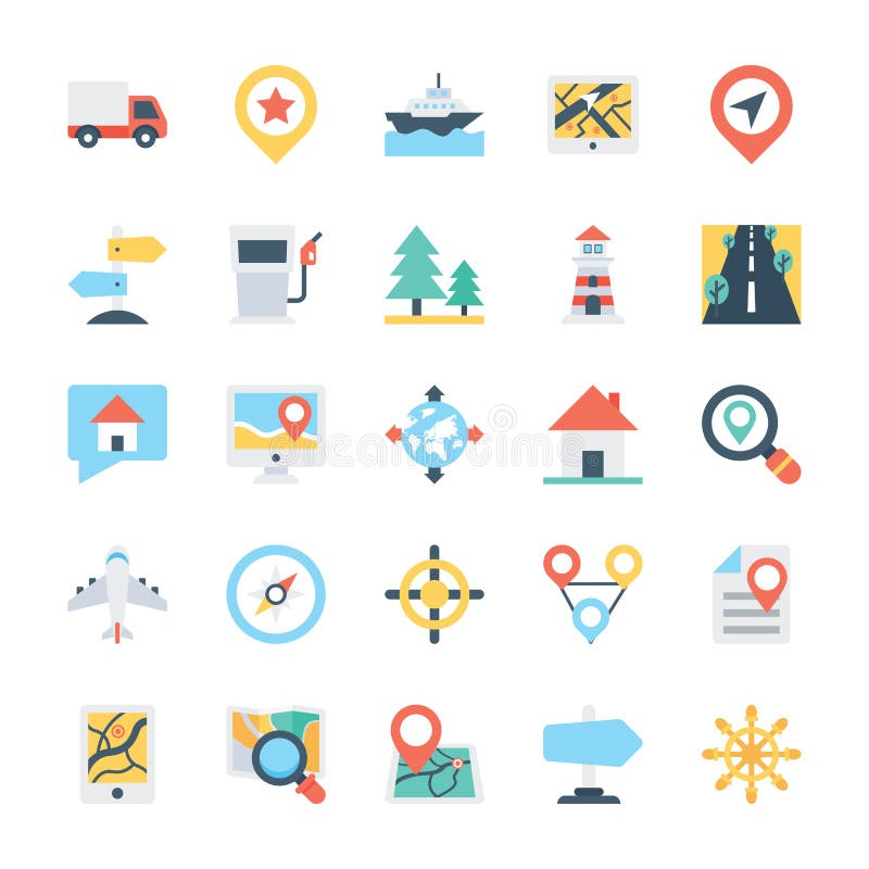 Map and Navigation Colored Vector Icons 2 Stock Illustration ...