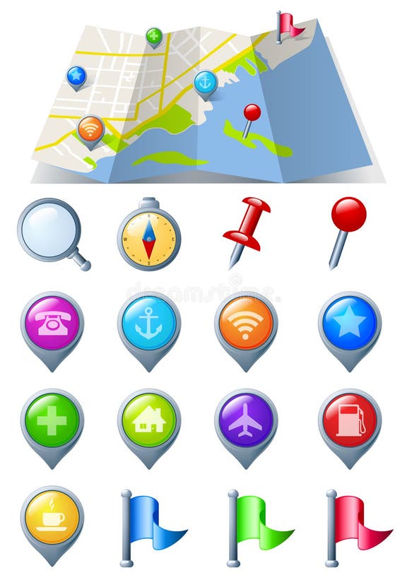 Map with Navigation Icon Pack Stock Vector - Illustration of tourism ...