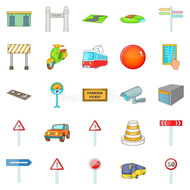Map Navigation Icons Set, Cartoon Style Stock Vector - Illustration of ...