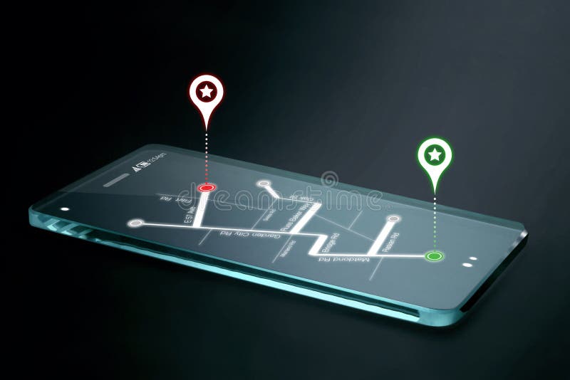 Map and Navigation Icons on Transparent Smartphone Screen Stock Photo ...