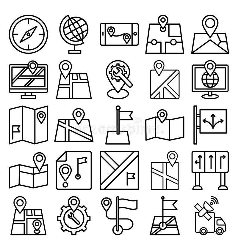 Map And Navigation Isolated Vector Icons Set That Can Easily Modify Or Edit Map And Navigation
