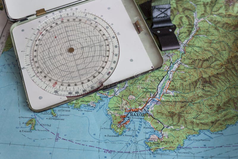 Map and Navigational Instruments for Laying the Way Stock Photo - Image ...