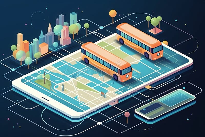 Map Navigator on Smartphone, App Transport Bus, Generative AI Stock ...