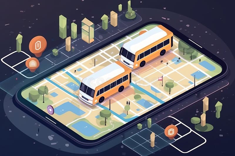 Map Navigator on Smartphone, App Transport Bus, Generative AI Stock ...