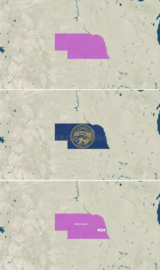 The Map of Nebraska with Text, Textless, and with Flag Stock ...