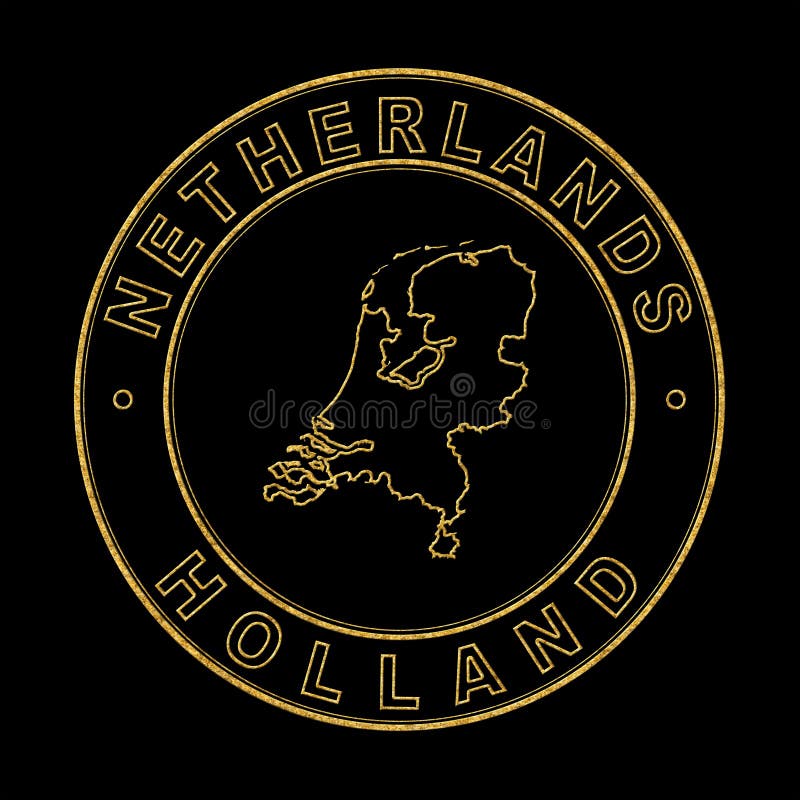 Map of Netherlands, Golden Stamp Black Background Stock Illustration ...
