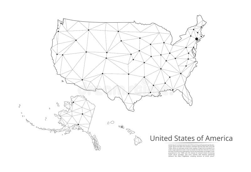 The Map of the Network of the United States of America. Vector Low-poly ...