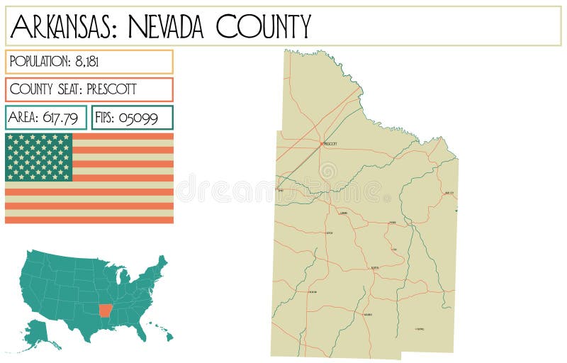 Map of Nevada County in Arkansas, USA. Stock Vector - Illustration of ...