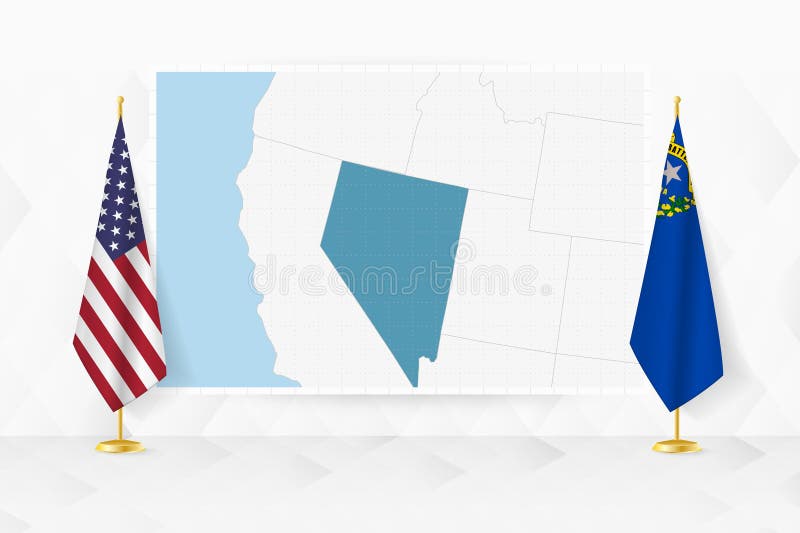 Map of Nevada and Flags of Nevada on Flag Stand Stock Vector ...