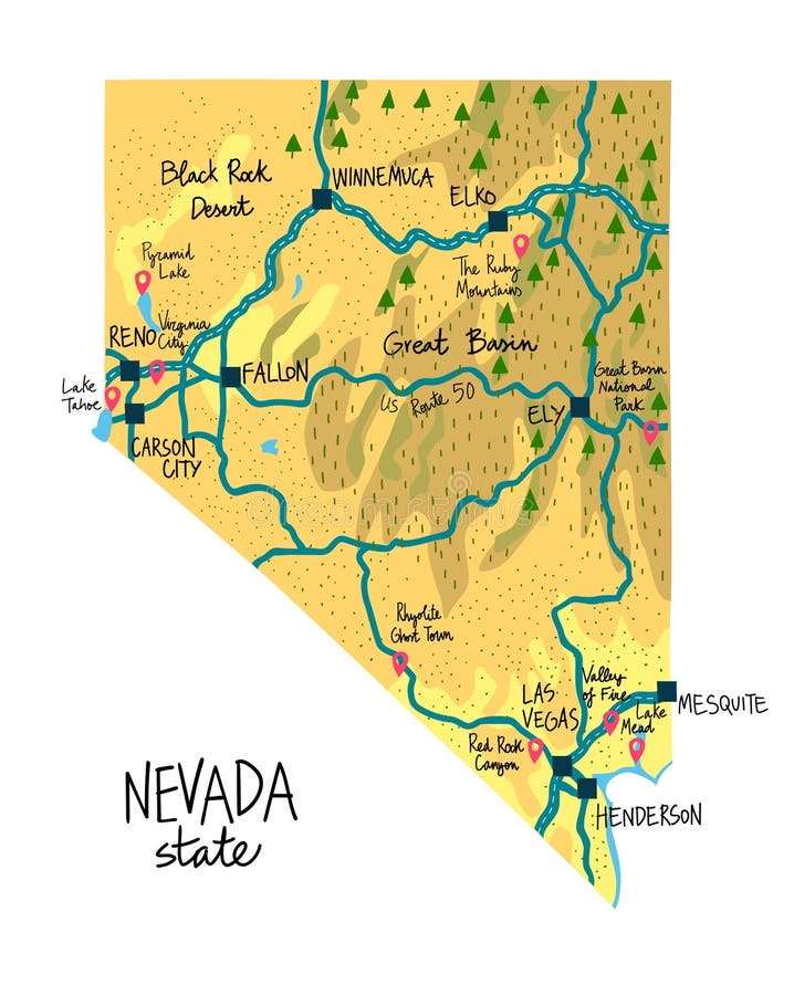 Map of Nevada State of the USA, with Landmarks Stock Vector ...