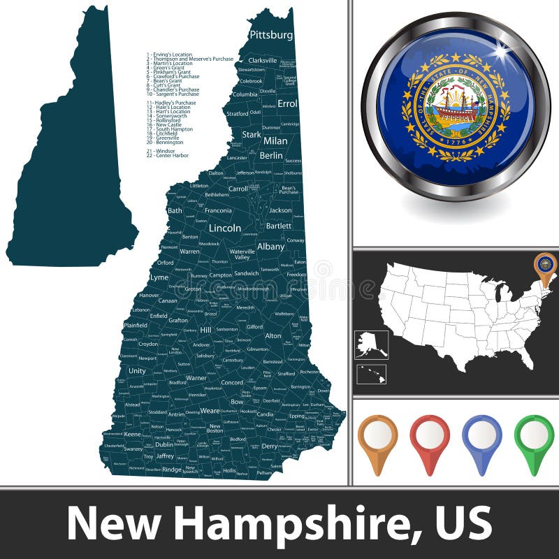 Map of New Hampshire, US stock vector. Illustration of official - 206647597