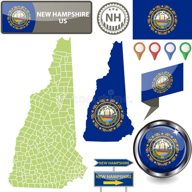 Map of New Hampshire, US stock vector. Illustration of silhouette ...