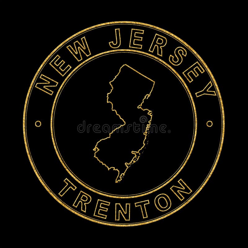 Map of New Jersey, Golden Stamp Black Background Stock Illustration ...