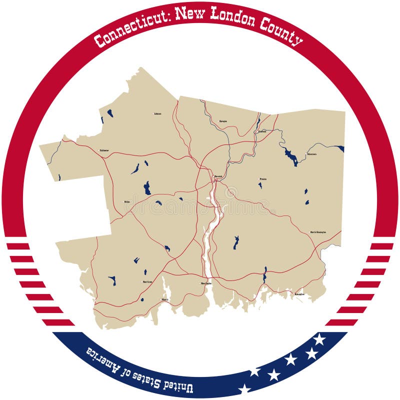 Map of New London County in Connecticut, USA Stock Vector ...
