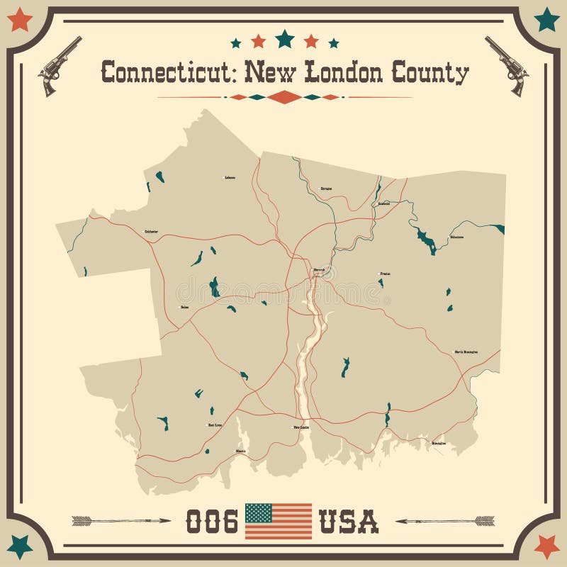 Map Of New London County Connecticut Usa With Vintage Colors Stock Vector Illustration Of