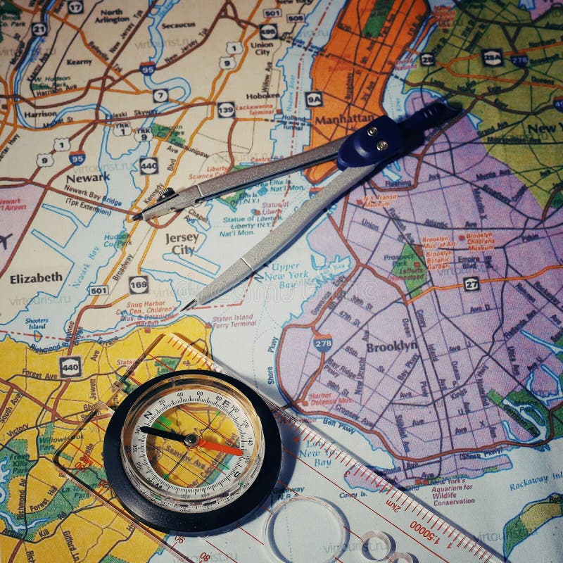 Map of New York. on the Map is a Compass and Compasses Stock Image ...