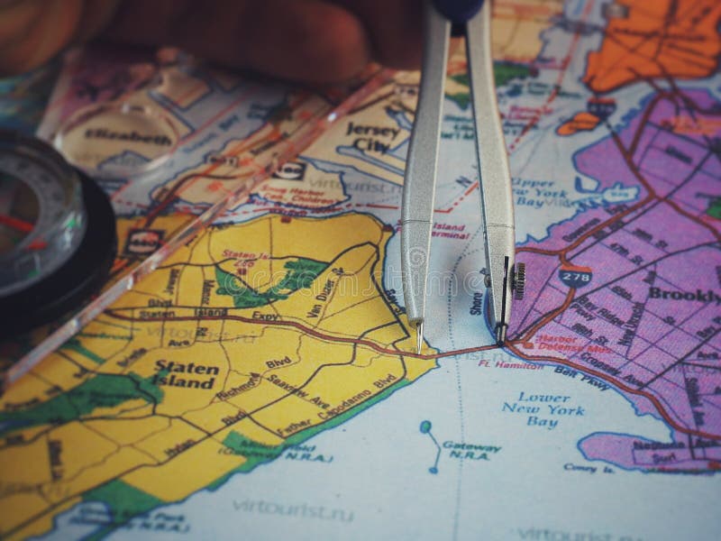 Map of New York. on the Map is a Compass and Compasses Stock Image ...