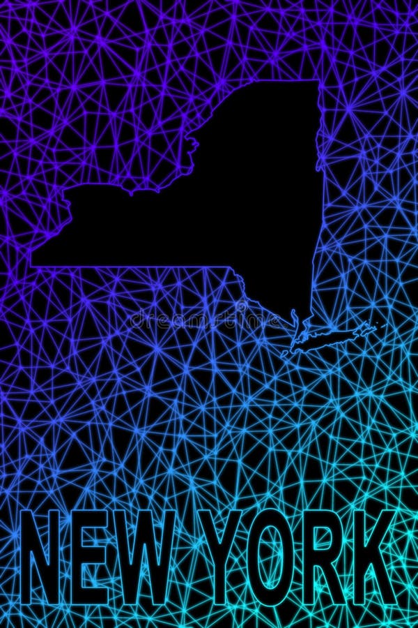 Map of New York, Polygonal Mesh Line Map Stock Illustration ...