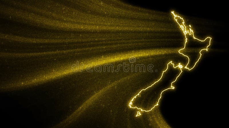 Map of New Zealand, Gold Glitter Map Stock Illustration - Illustration ...