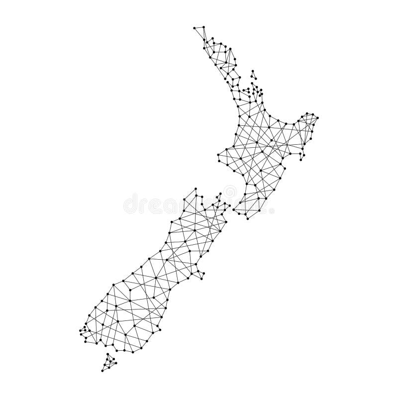 New Zealand Map from Futuristic Hexagonal Shapes, Lines, Points Blue ...