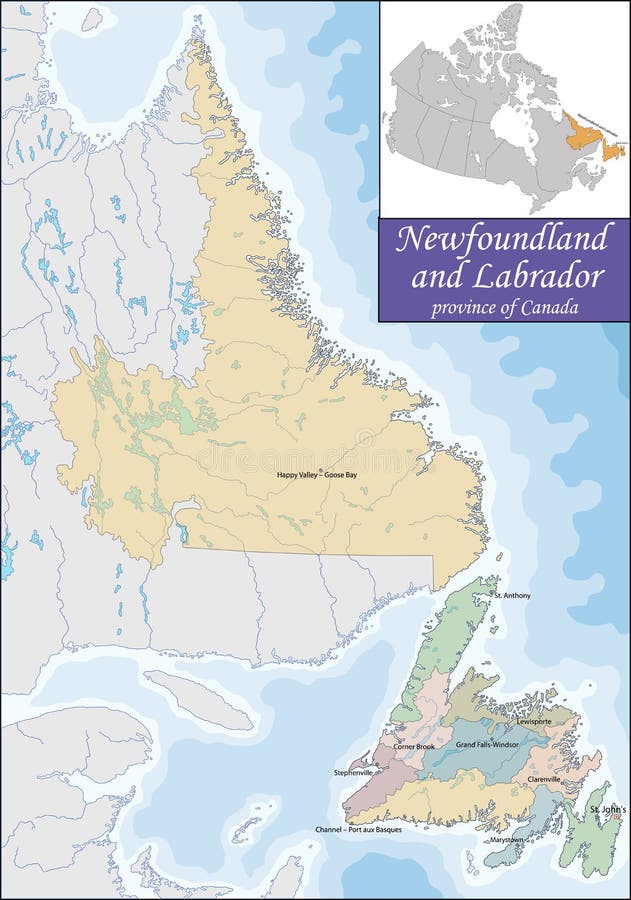 Map of Newfoundland and Labrador Stock Vector - Illustration of travel ...