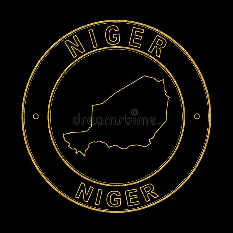 Map of Niger, Golden Stamp Black Background Stock Illustration ...