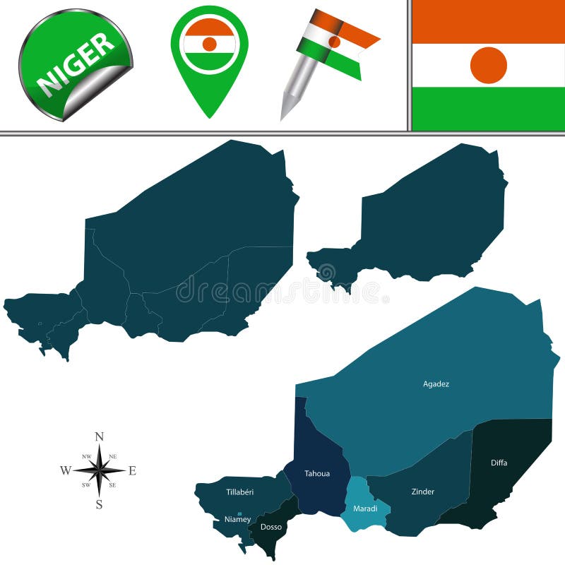Map of Niger with Named Regions Stock Vector - Illustration of niger ...