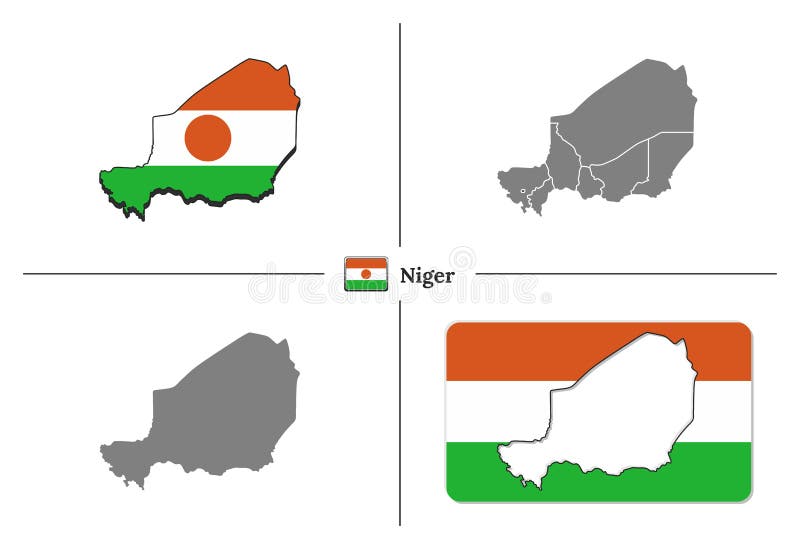 Map of Niger with National Flag and State Regions in Vector Set Stock ...