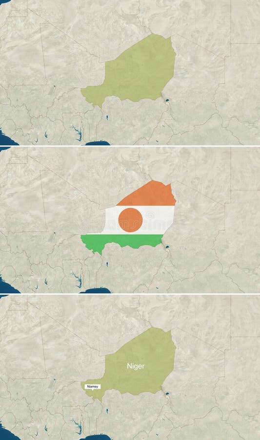 The Map of Niger with Text, Textless, and with Flag Stock Illustration ...