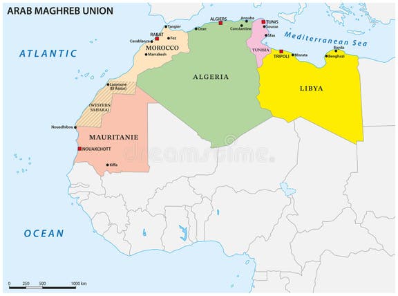 Map of the North African Arab Maghreb Union Stock Vector - Illustration ...