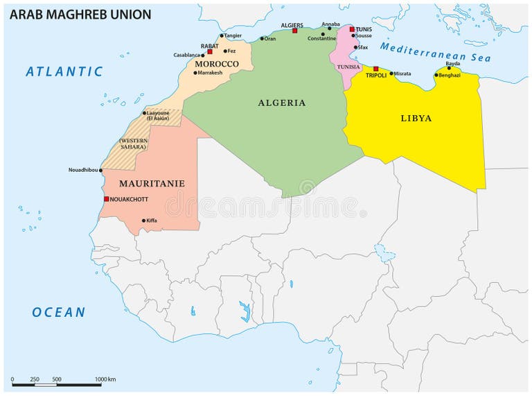 Map of the North African Arab Maghreb Union Stock Vector - Illustration ...