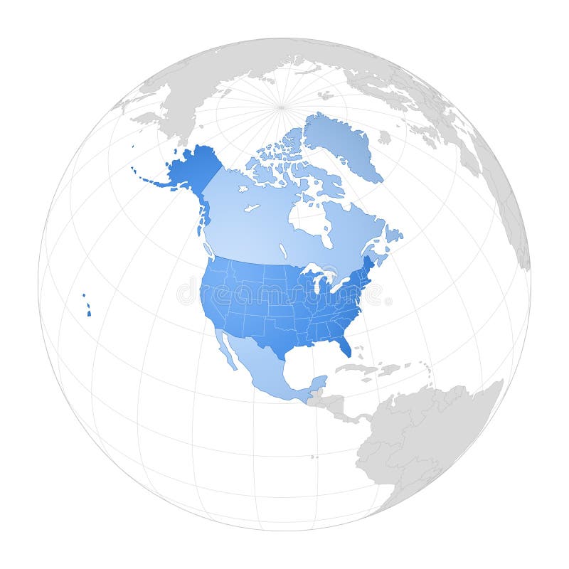 Blue Map of North America in a 3d Globe of the Earth Stock Vector ...