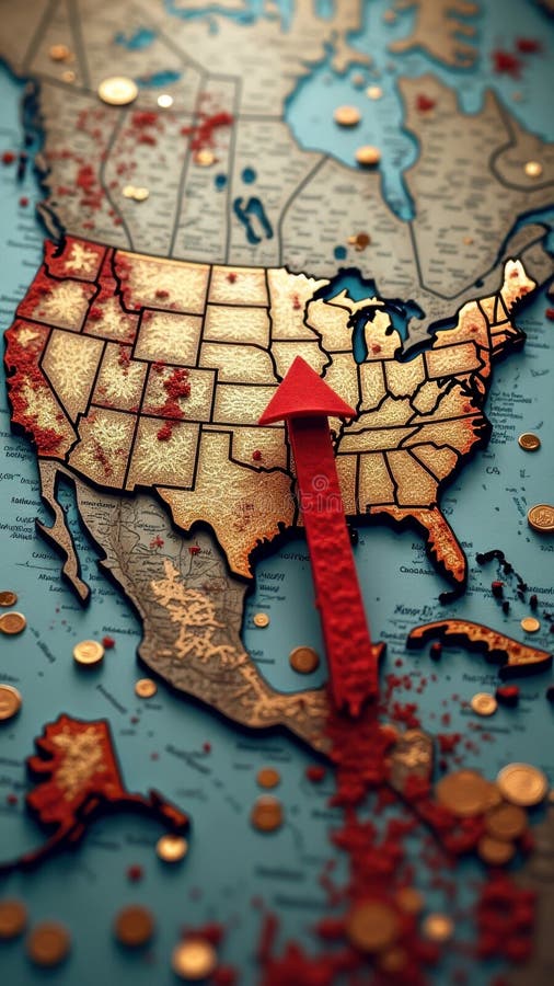 Map of North America with Red Arrow Pointing To Midwest Discoveries ...