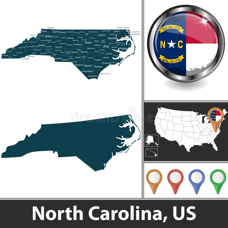 Map of North Carolina, US stock vector. Illustration of national ...