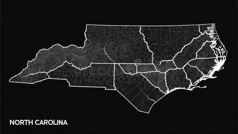 North Carolina County Lines: Abstract White Network Map on Black Stock ...