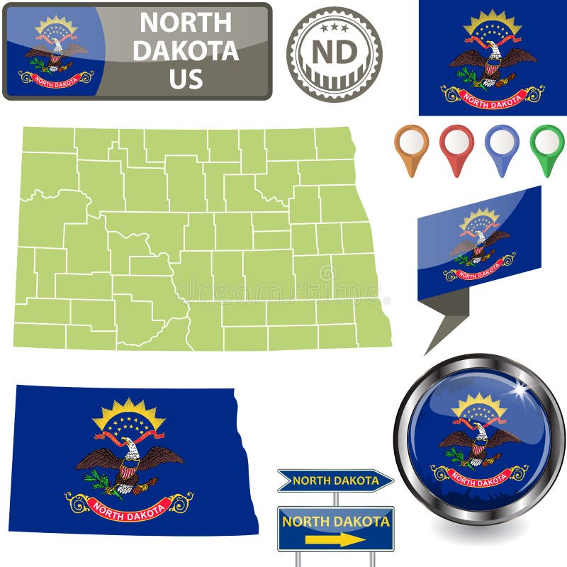 Map of North Dakota, US stock vector. Illustration of flag - 220165124