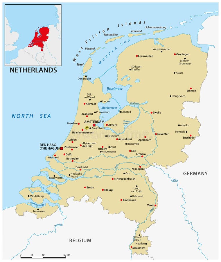 Map of the Northwestern European Country of the Netherlands Stock ...