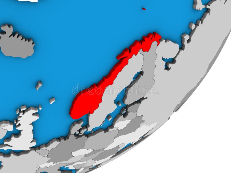 Map of Norway on 3D globe stock illustration. Illustration of kingdom ...