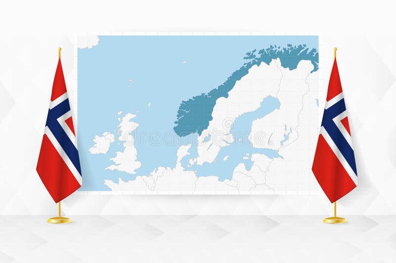 Map of Norway and Flags of Norway on Flag Stand Stock Vector ...