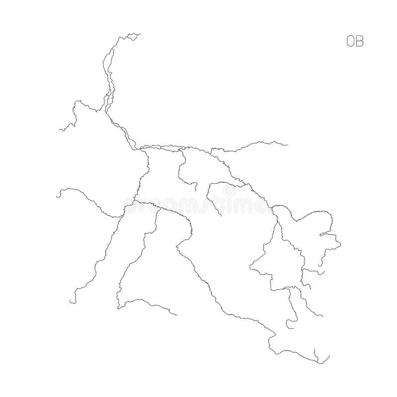 Map of Ob River Drainage Basin. Simple Thin Outline Vector Illustration ...