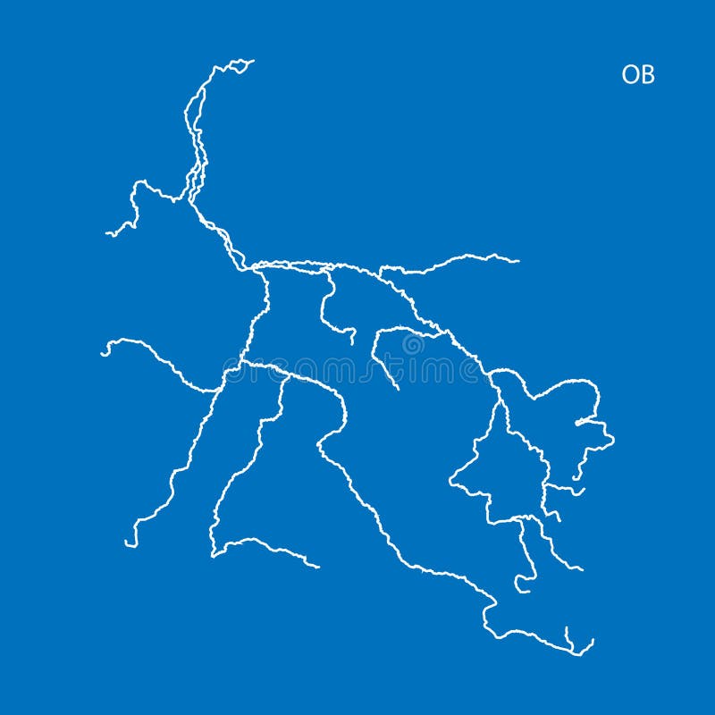 Map of Ob River Drainage Basin. Simple Thin Outline Vector Illustration ...