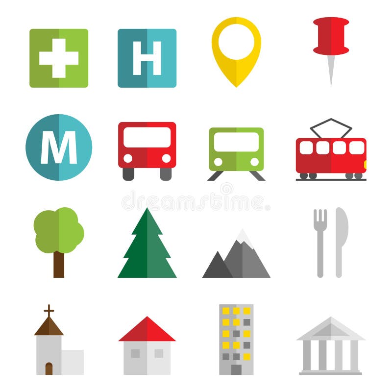 Map objects icons stock vector. Illustration of icon - 63435161