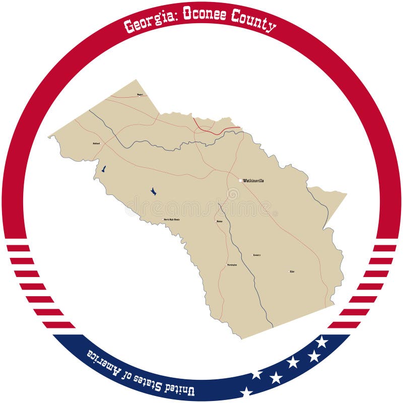 Map of Oconee County in Georgia, USA Stock Vector - Illustration of ...