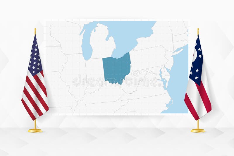 Map of Ohio and Flags of Ohio on Flag Stand Stock Vector - Illustration ...